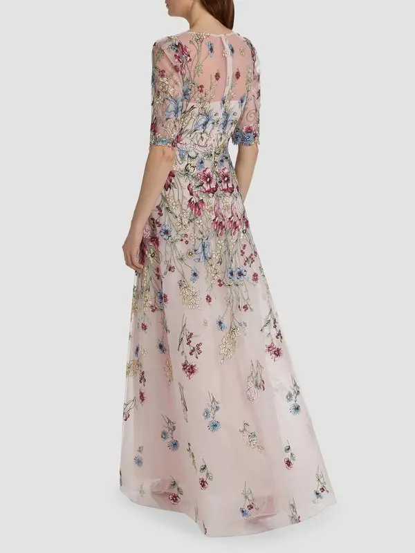 Rickie Freeman For Teri Jon Floral-embroidered Tulle A-line Gown