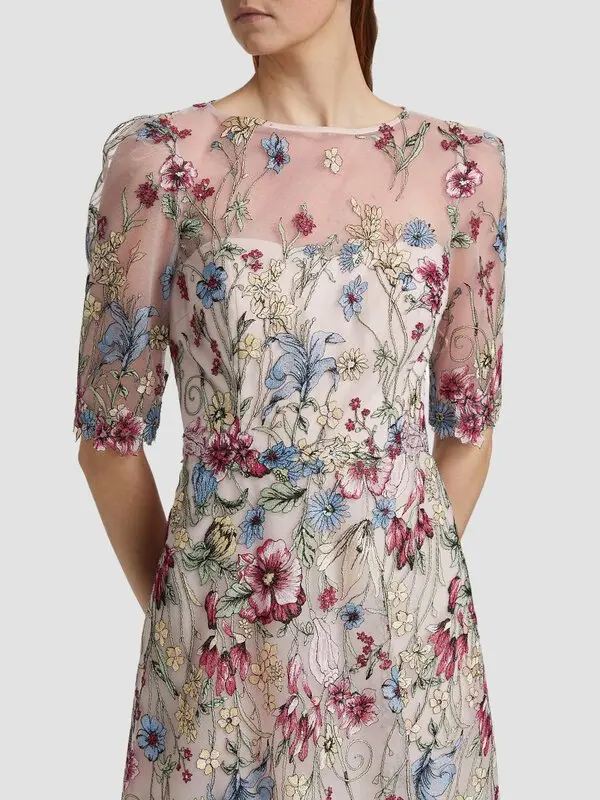 Rickie Freeman For Teri Jon Floral-embroidered Tulle A-line Gown
