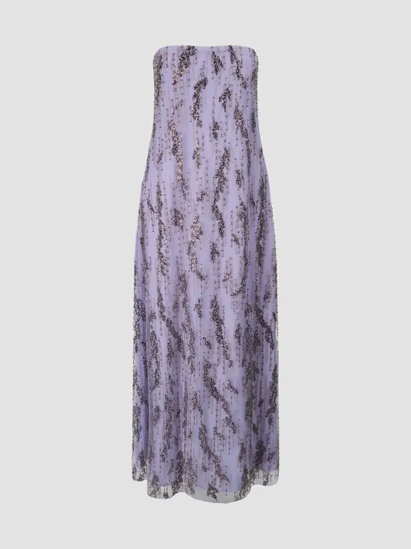 Staud Cassie Embellished Mesh Strapless A-line Gown - Lilac