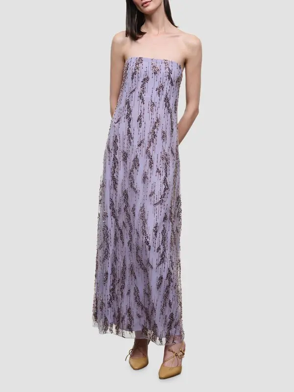 Staud Cassie Embellished Mesh Strapless A-line Gown - Lilac