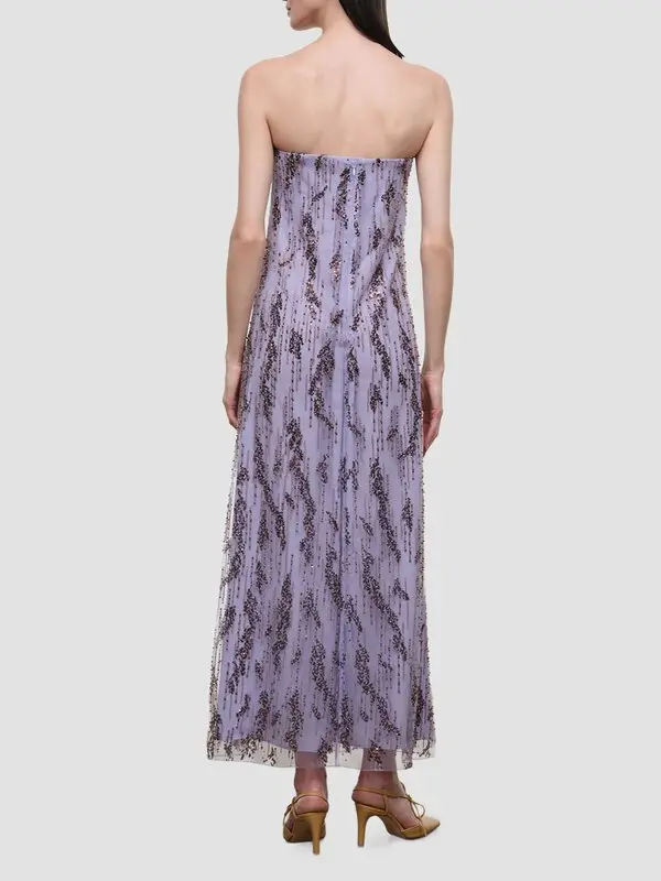 Staud Cassie Embellished Mesh Strapless A-line Gown - Lilac