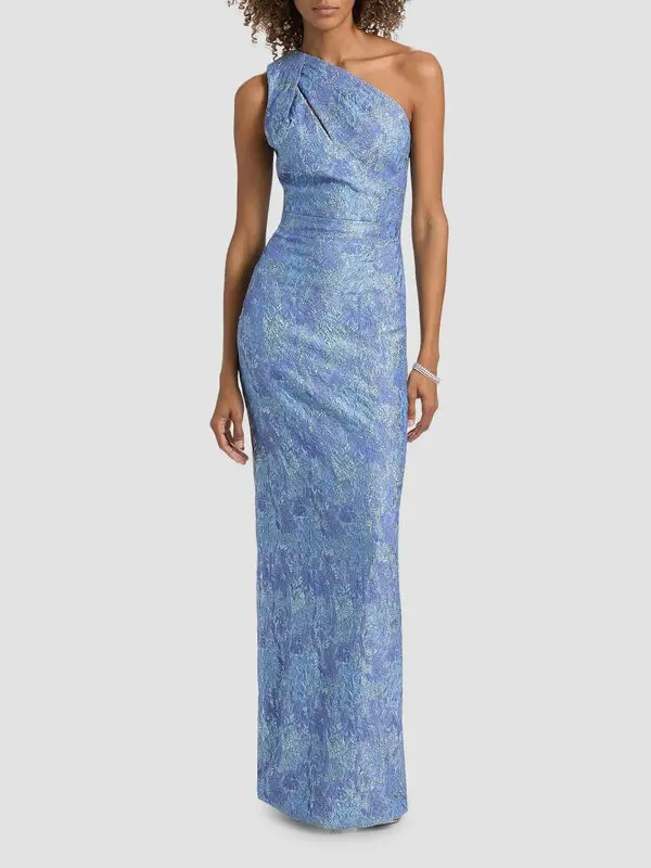 Rickie Freeman For Teri Jon Stretch Jacquard One-shoulder Gown