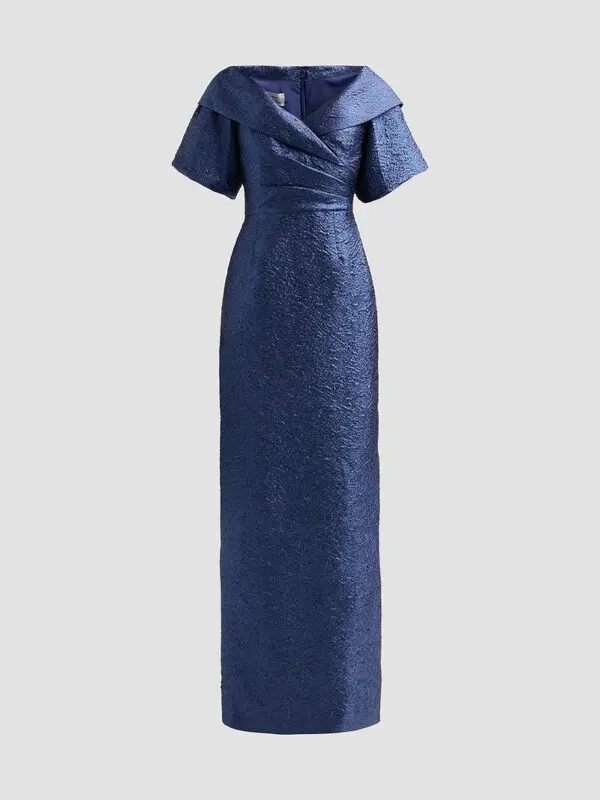 Rickie Freeman For Teri Jon Metallic Jacquard Gown - Sapphire