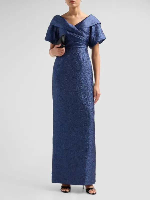Rickie Freeman For Teri Jon Metallic Jacquard Gown - Sapphire