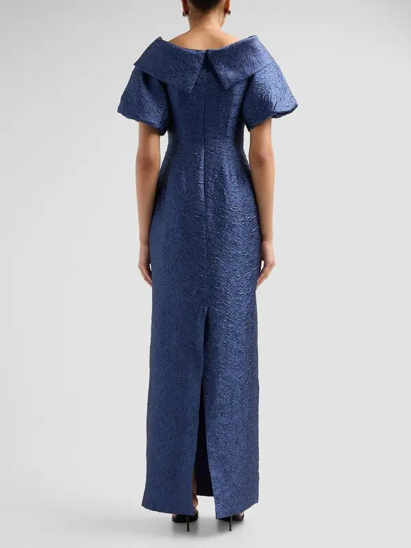 Rickie Freeman For Teri Jon Metallic Jacquard Gown - Sapphire