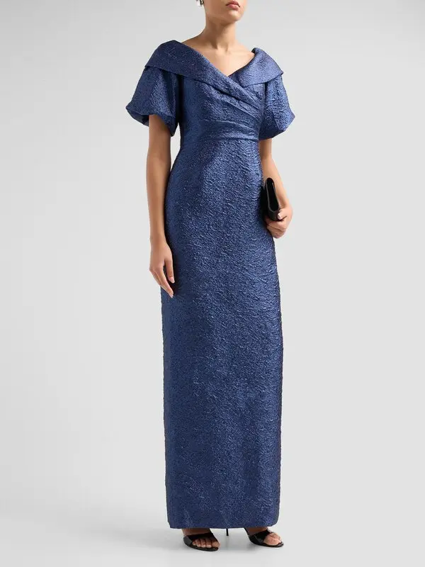 Rickie Freeman For Teri Jon Metallic Jacquard Gown - Sapphire