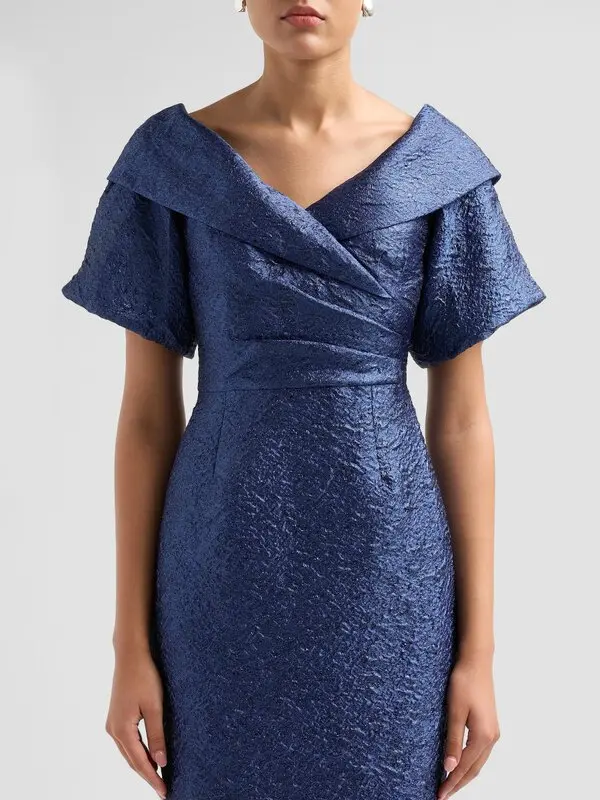 Rickie Freeman For Teri Jon Metallic Jacquard Gown - Sapphire