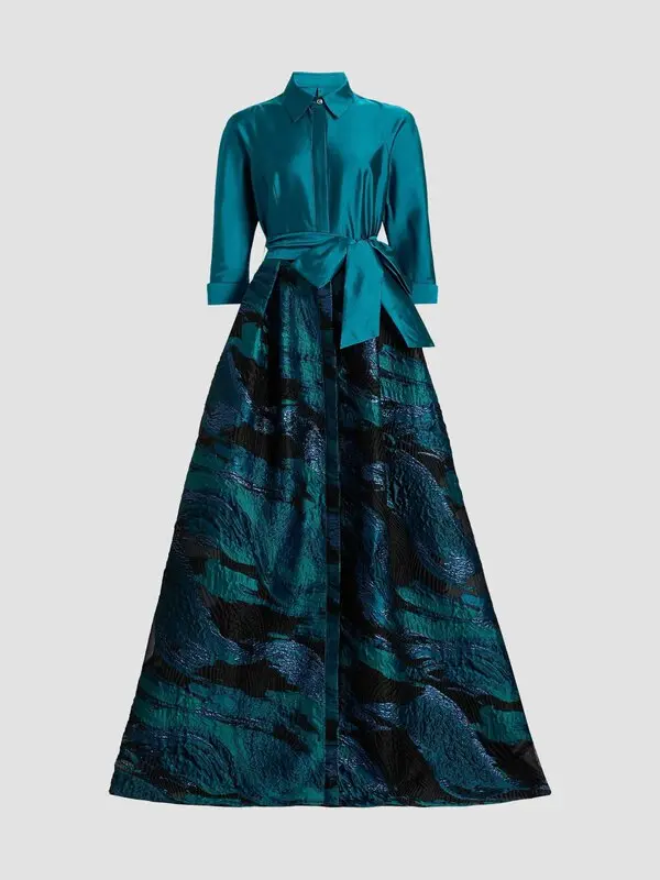 Rickie Freeman For Teri Jon Wave Jacquard Shirtwaist Gown