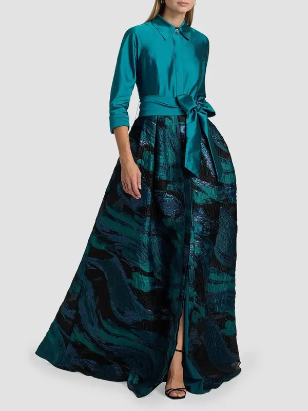 Rickie Freeman For Teri Jon Wave Jacquard Shirtwaist Gown