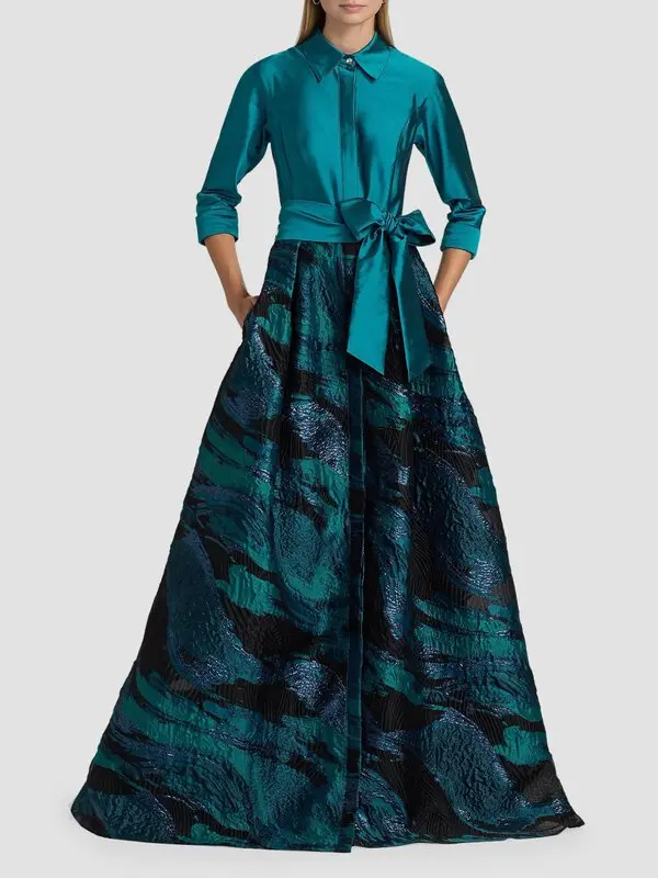 Rickie Freeman For Teri Jon Wave Jacquard Shirtwaist Gown