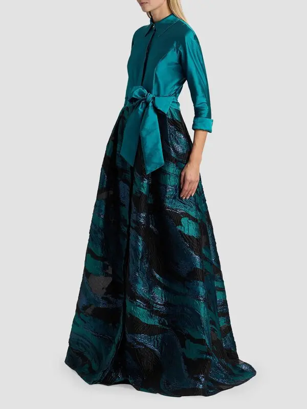 Rickie Freeman For Teri Jon Wave Jacquard Shirtwaist Gown