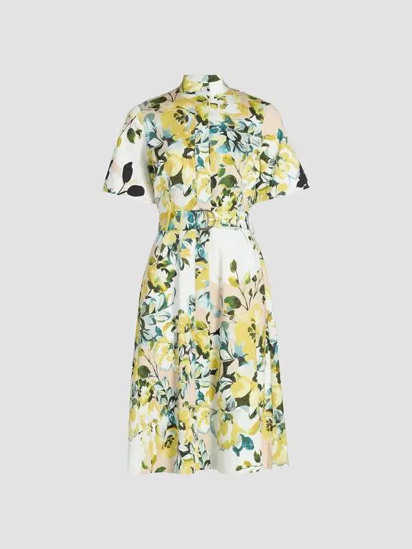 Rickie Freeman For Teri Jon Floral Cotton Belted Shirtdress - Yellow Multi
