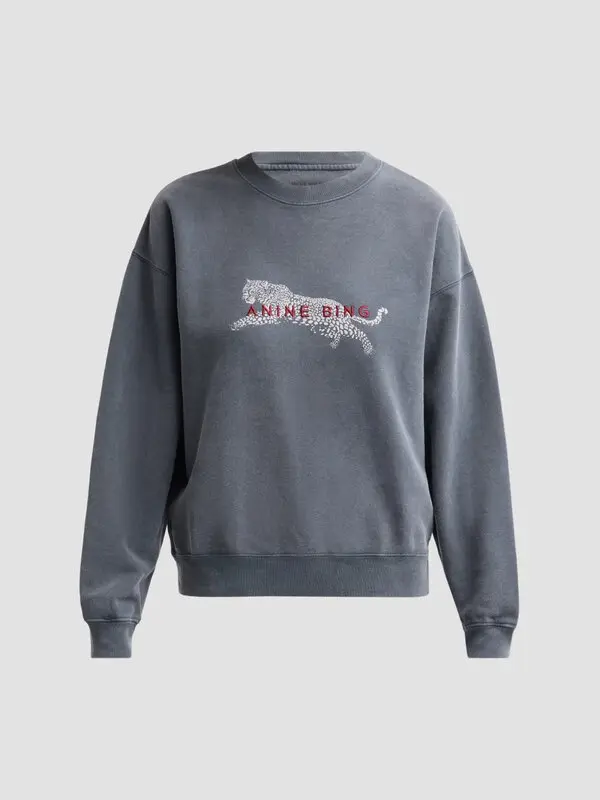ANINE BING Spencer Leopard French-terry Crewneck Sweatshirt