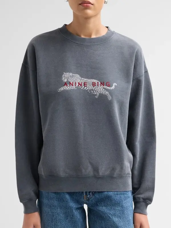 ANINE BING Spencer Leopard French-terry Crewneck Sweatshirt
