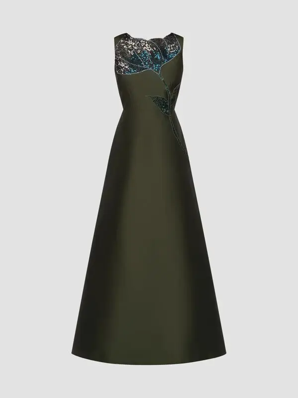 KAY UNGER Charlene Beaded Taffeta A-line Gown