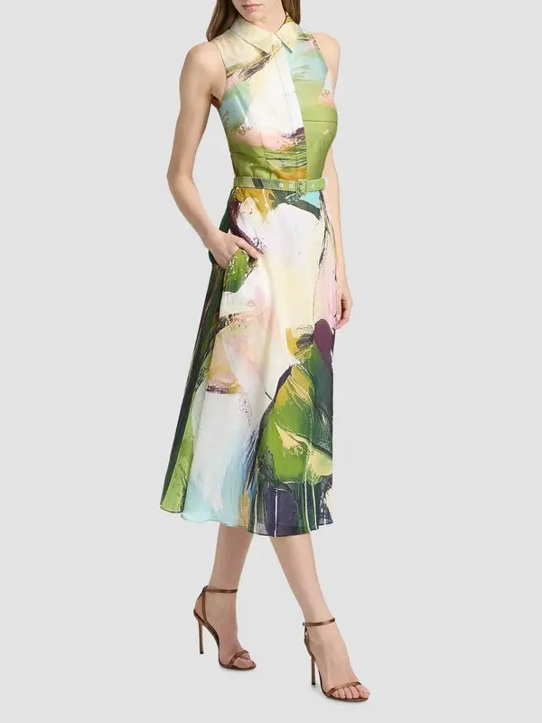 Rickie Freeman For Teri Jon Abstract Print Cotton Midi-shirtdress