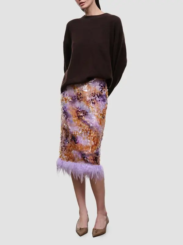 Staud Fen Sequinned Feather-trim Midi Skirt