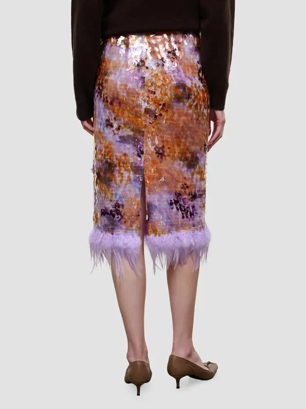 Staud Fen Sequinned Feather-trim Midi Skirt