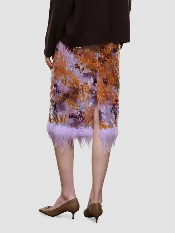 Staud Fen Sequinned Feather-trim Midi Skirt