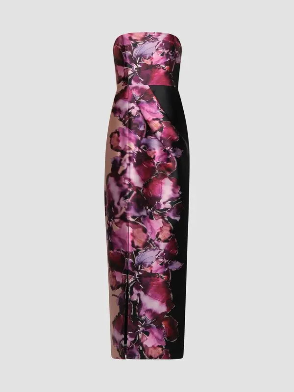 KAY UNGER Alana Floral Mikado Column Gown - Black Multi