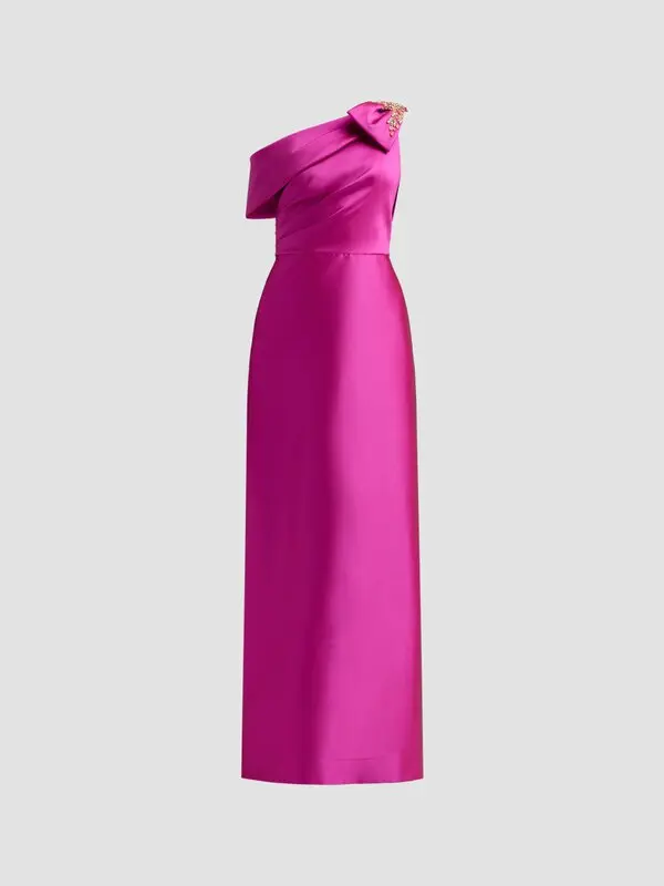Rickie Freeman For Teri Jon Embellished One-shoulder Mikado Gown - Fuchsia