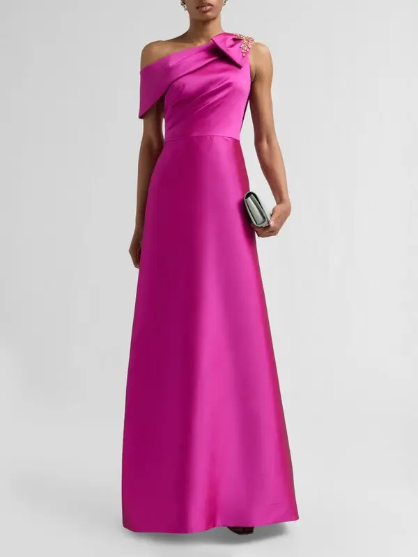 Rickie Freeman For Teri Jon Embellished One-shoulder Mikado Gown