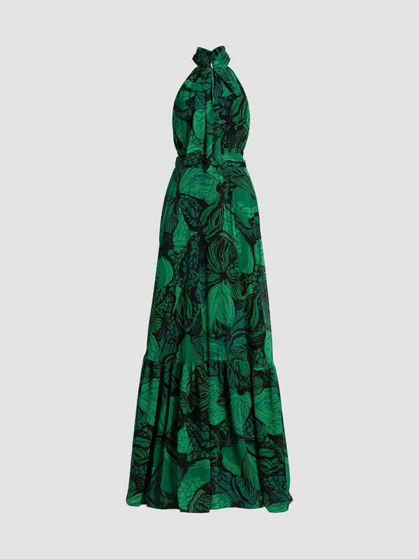 Rickie Freeman For Teri Jon Floral Chiffon Halter Fit & Flare Gown