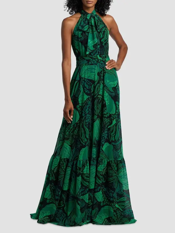 Rickie Freeman For Teri Jon Floral Chiffon Halter Fit & Flare Gown
