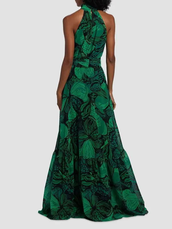 Rickie Freeman For Teri Jon Floral Chiffon Halter Fit & Flare Gown