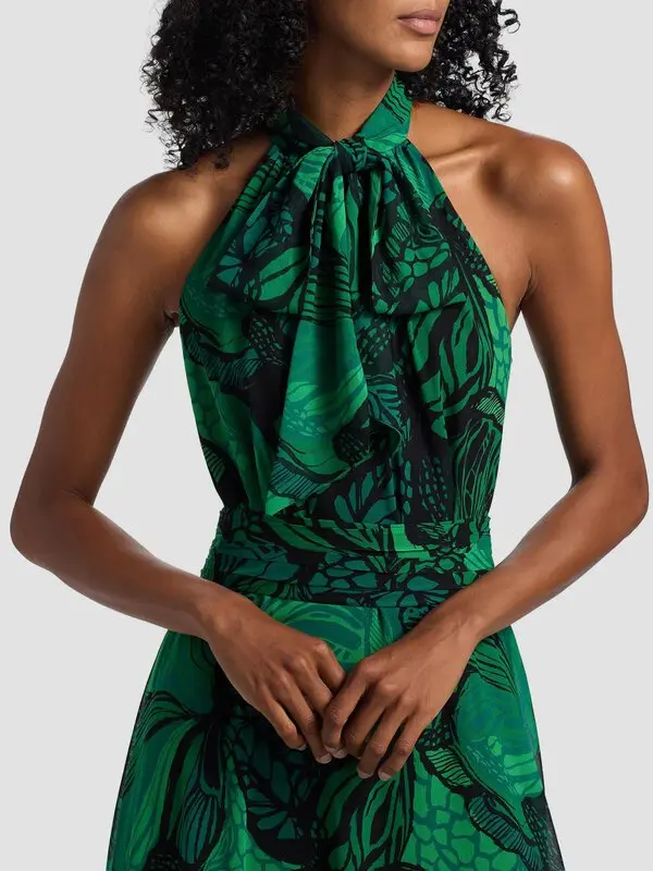 Rickie Freeman For Teri Jon Floral Chiffon Halter Fit & Flare Gown