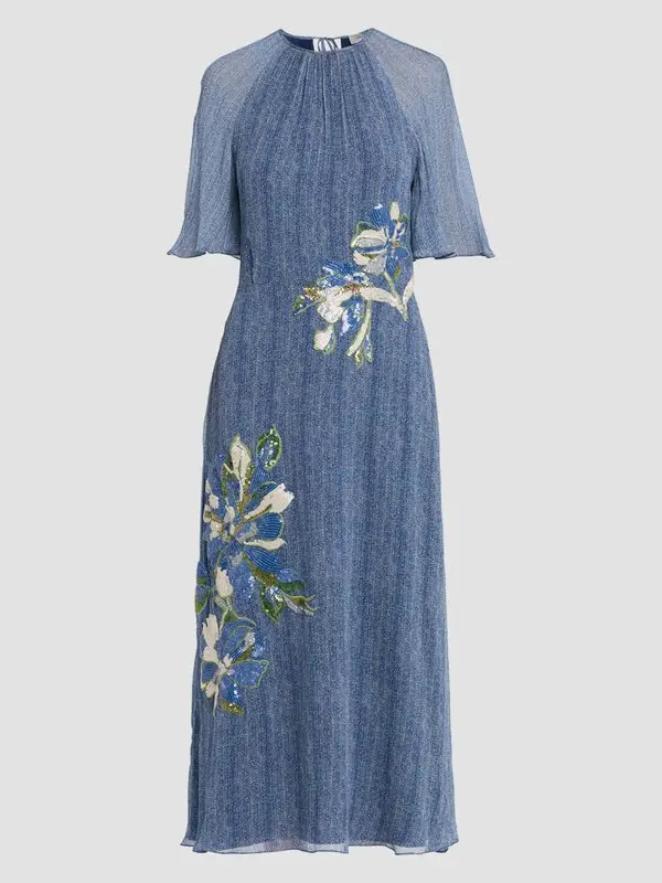 Rickie Freeman For Teri Jon Sequined Floral Silk Chiffon Midi Dress
