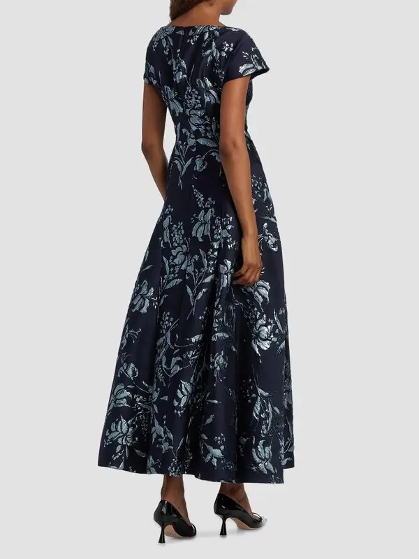 Lela Rose Metallic Floral Jacquard Cocktail Dress