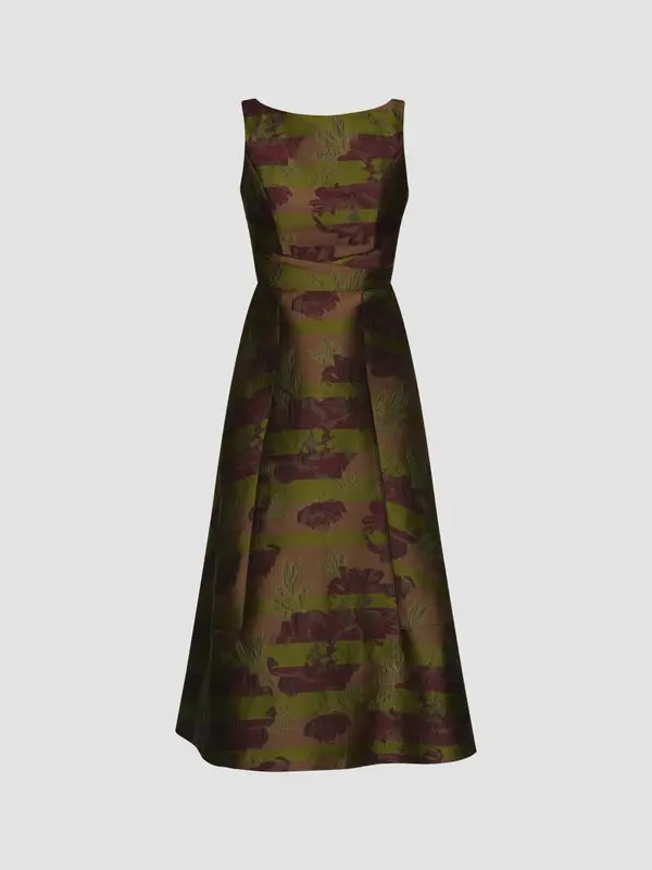 KAY UNGER Camilla Floral Stripe Tea-length Gown - Mocha Multi