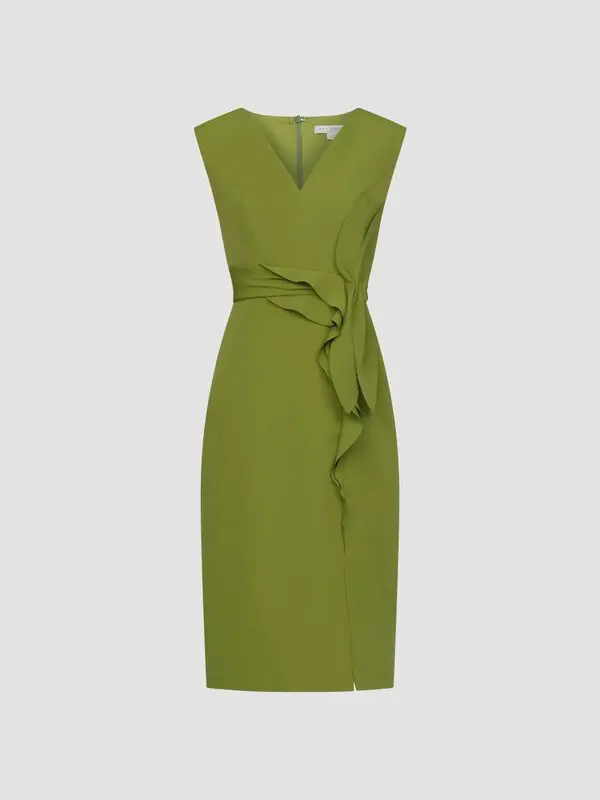 KAY UNGER Maya Ruffle Midi Dress - Soft Moss