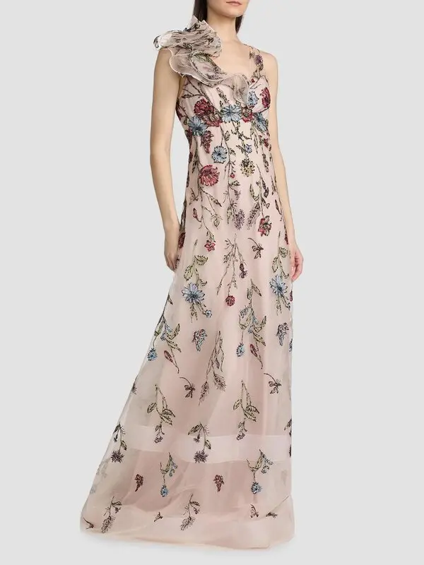 Rickie Freeman For Teri Jon Embroidered Tulle Self Flower Gown