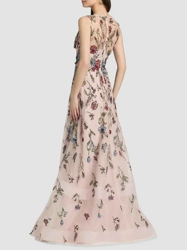 Rickie Freeman For Teri Jon Embroidered Tulle Self Flower Gown