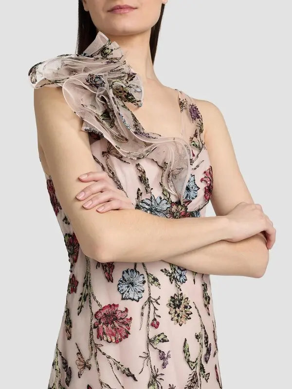 Rickie Freeman For Teri Jon Embroidered Tulle Self Flower Gown