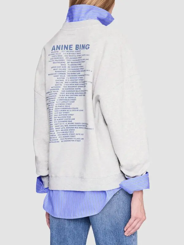 ANINE BING Miles Waves Cotton Fleece Crewneck Sweatshirt