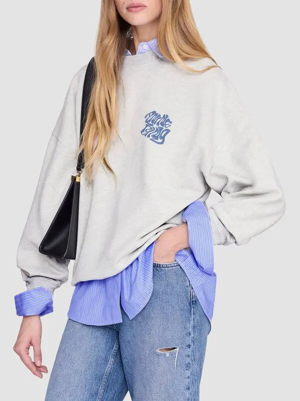 ANINE BING Miles Waves Cotton Fleece Crewneck Sweatshirt