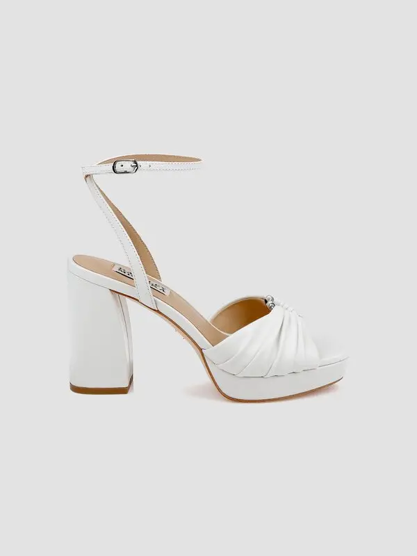 Badgley Mischka Veda 85mm Pleated Leather Sandals - White Leather
