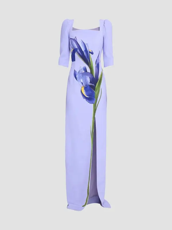 Rickie Freeman For Teri Jon Iris Print Crepe Column Gown