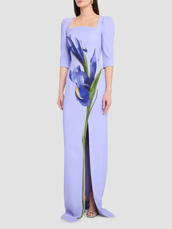 Rickie Freeman For Teri Jon Iris Print Crepe Column Gown