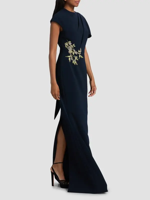 Rickie Freeman For Teri Jon Pearl-embellished Draped Cape Column Gown