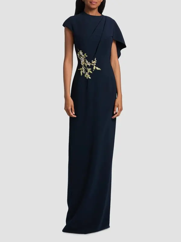 Rickie Freeman For Teri Jon Pearl-embellished Draped Cape Column Gown