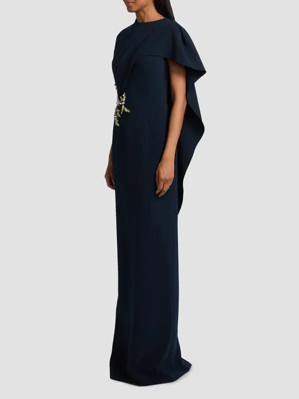 Rickie Freeman For Teri Jon Pearl-embellished Draped Cape Column Gown