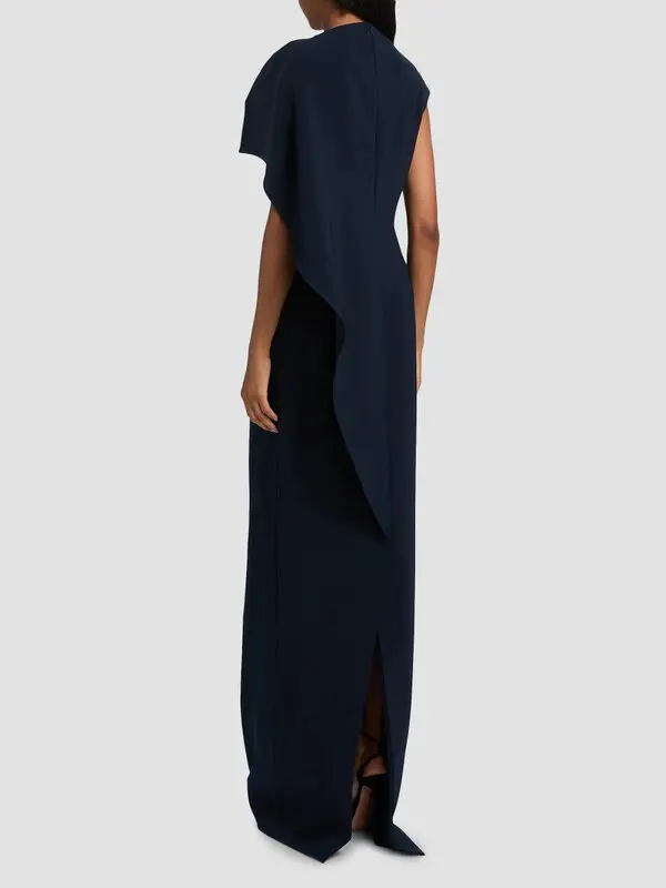 Rickie Freeman For Teri Jon Pearl-embellished Draped Cape Column Gown