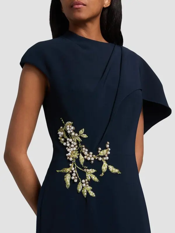 Rickie Freeman For Teri Jon Pearl-embellished Draped Cape Column Gown