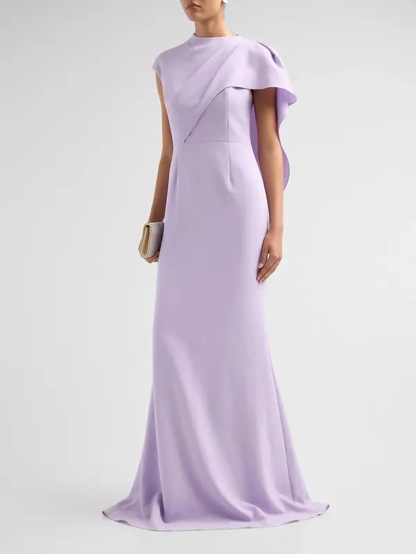 Rickie Freeman For Teri Jon Asymmetric Drape Cape Gown