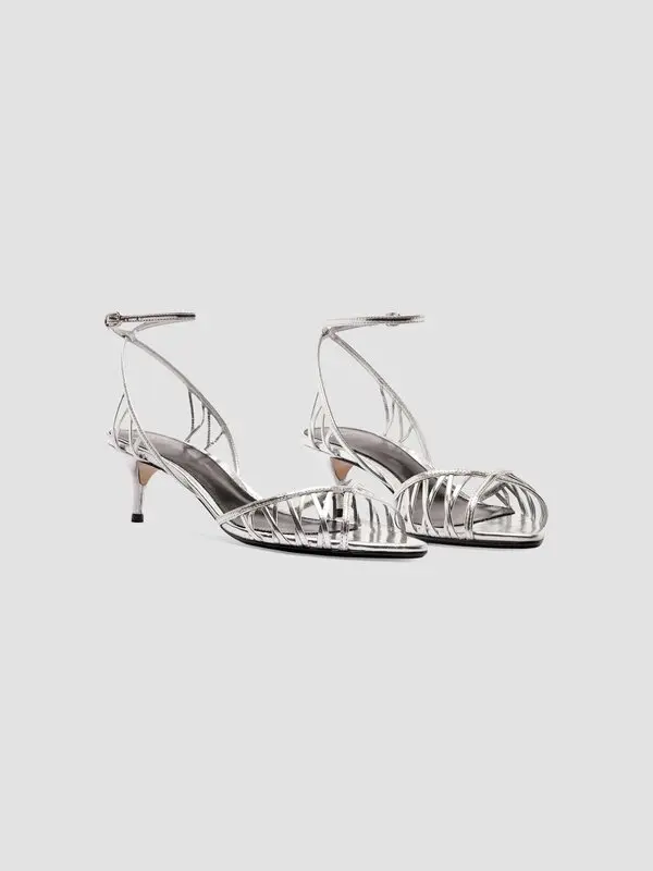 ALEXANDRE BIRMAN Solene 50mm Leather Sandals - Silver