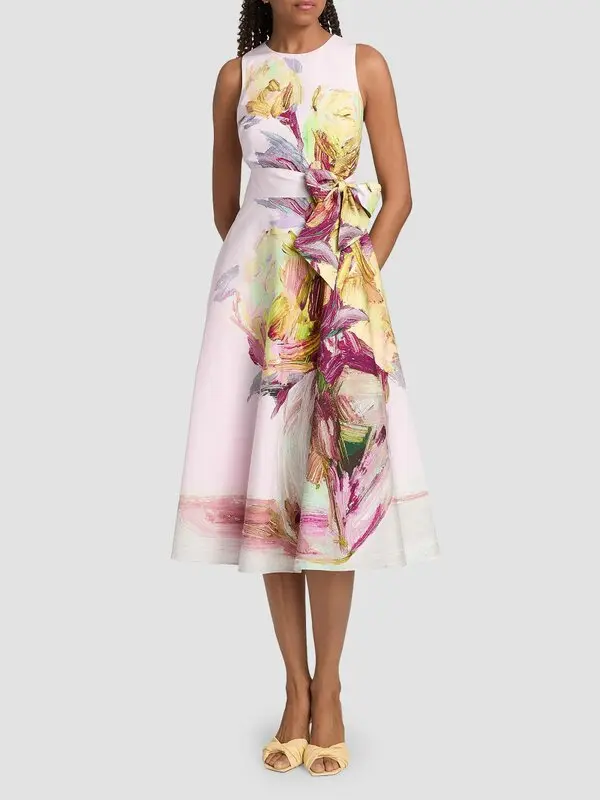 Rickie Freeman For Teri Jon Border Print Cotton Cocktail Dress